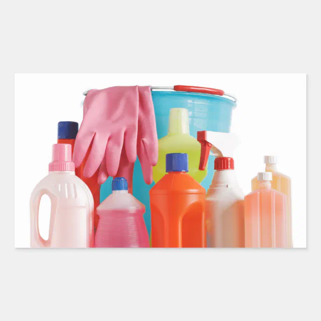 detergent bottles and bucket rectangular sticker | Zazzle