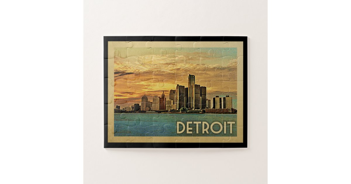 Detroit Jigsaw Puzzle Michigan Vintage Travel | Zazzle