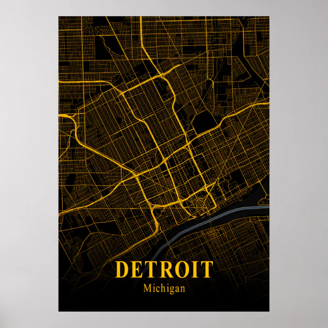Detroit Michigan City Map Gold American Cities Map Poster | Zazzle