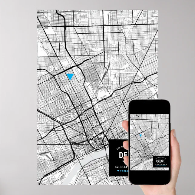 Detroit, Michigan City Map + Mark Your Location Poster | Zazzle