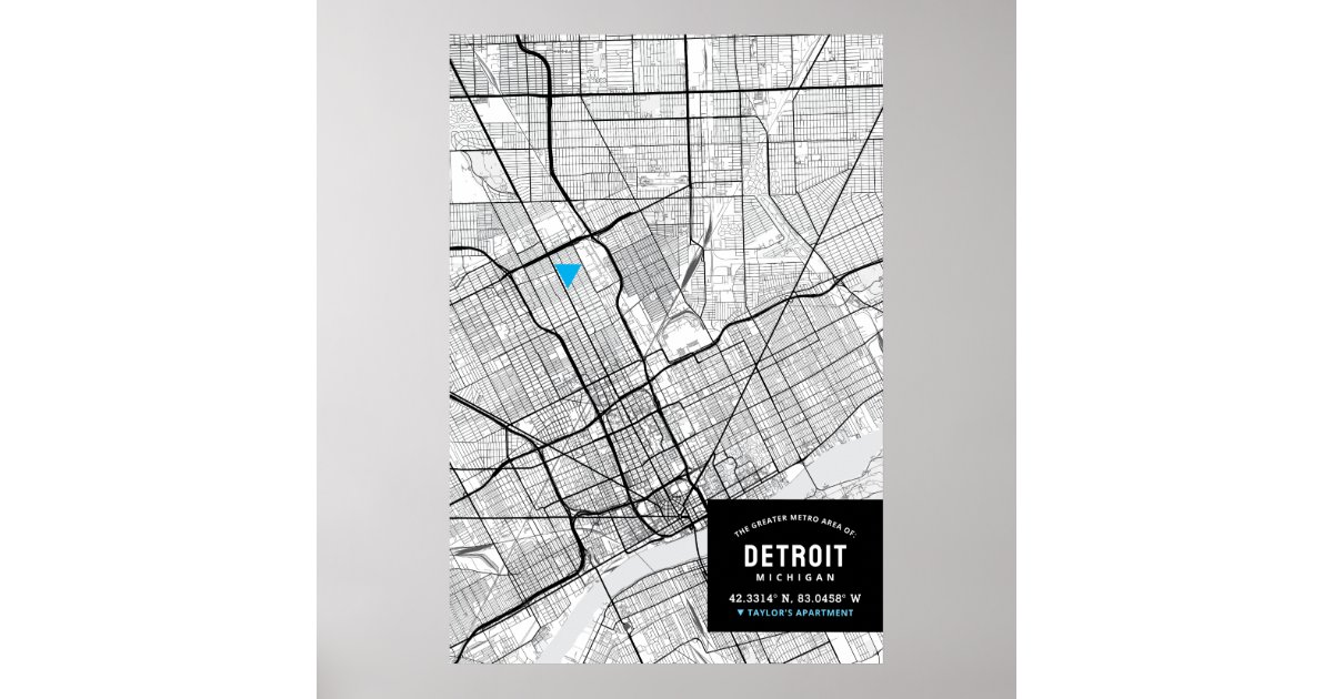 Detroit, Michigan City Map + Mark Your Location Poster | Zazzle