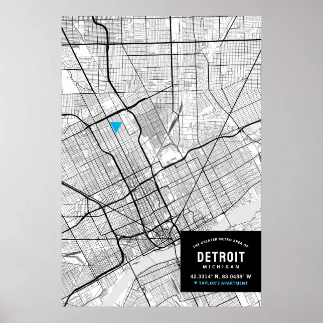 Detroit, Michigan City Map + Mark Your Location Poster | Zazzle