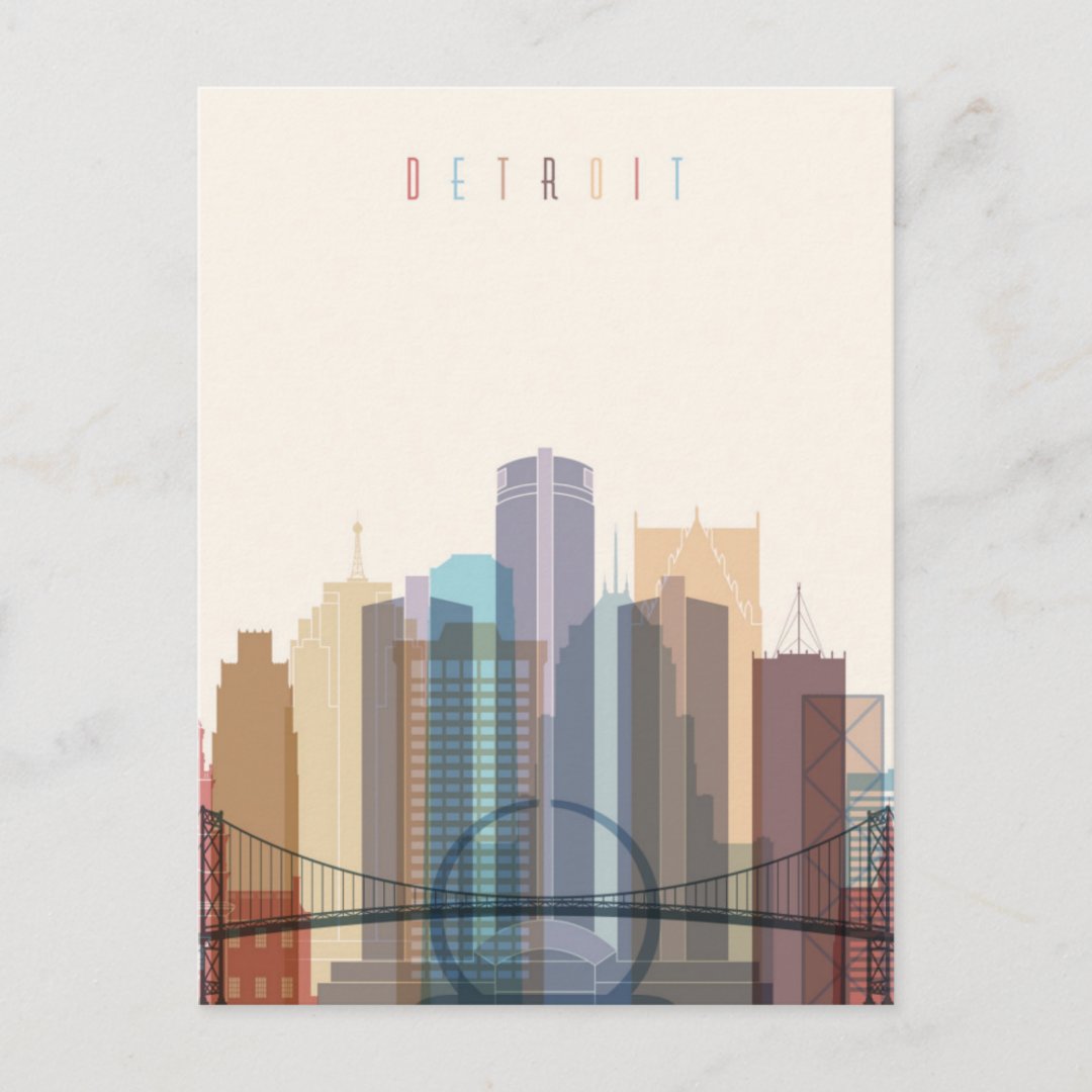 Detroit, Michigan | City Skyline Postcard | Zazzle