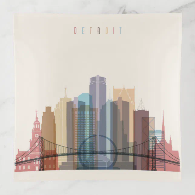 Detroit, Michigan | City Skyline Trinket Tray | Zazzle