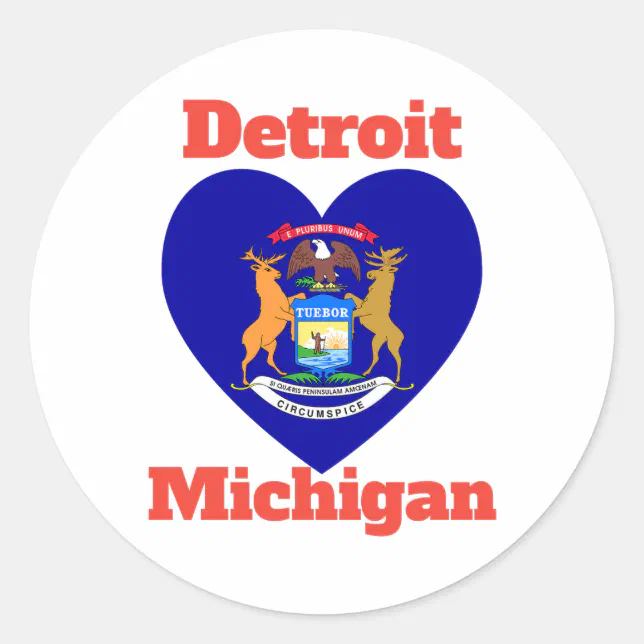 Detroit Michigan Heart Flag Classic Round Sticker | Zazzle