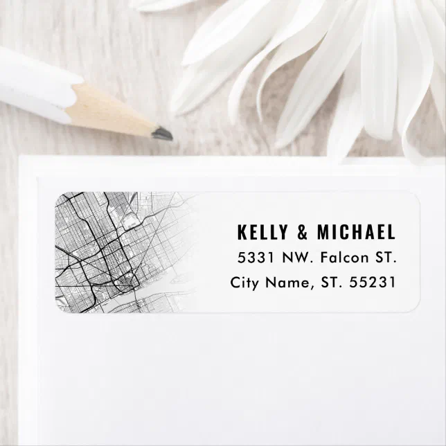 Detroit, Michigan Map Themed | Return Label | Zazzle