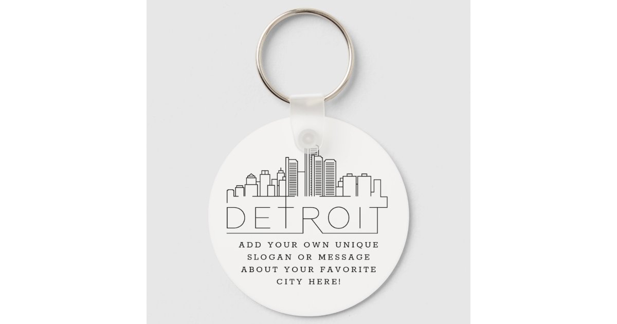 Detroit, Michigan Stylized Skyline | Custom Slogan Keychain | Zazzle