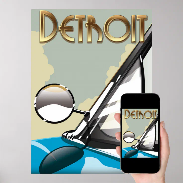 Detroit Michigan Vintage automobile travel poster | Zazzle