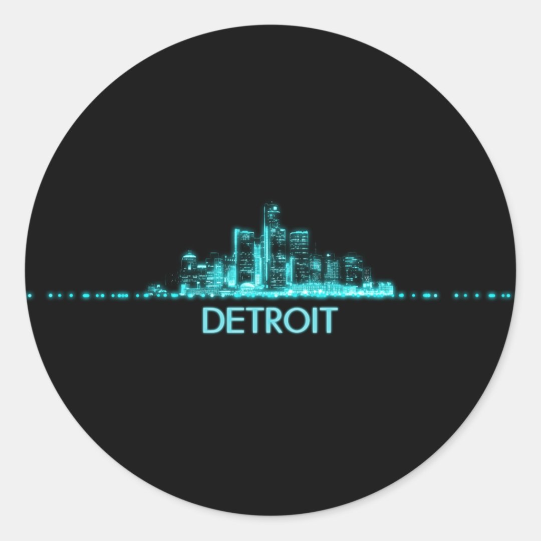 Detroit Skyline Classic Round Sticker | Zazzle