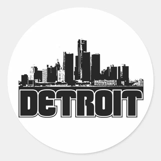 Detroit Skyline Classic Round Sticker | Zazzle