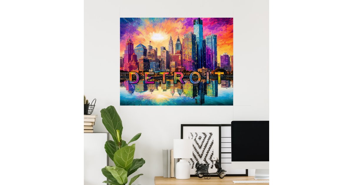 Detroit Skyline Colorful Abstract Art Poster | Zazzle