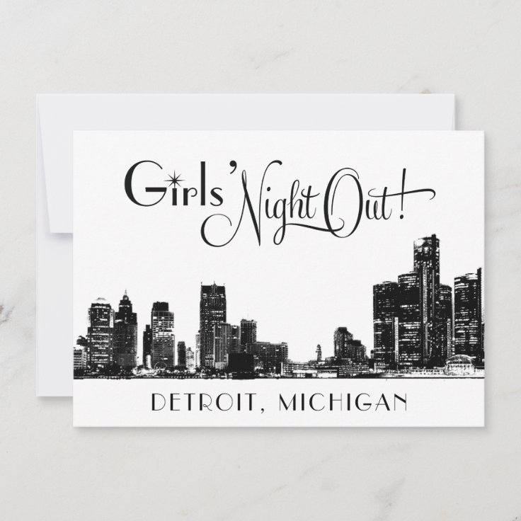 Detroit Skyline Wedding Bachelorette Party Invitation | Zazzle