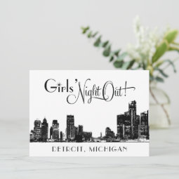 Detroit Skyline Wedding Bachelorette Party Invitation | Zazzle