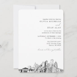 Detroit Wedding Custom Skyline Sketch Invitation | Zazzle