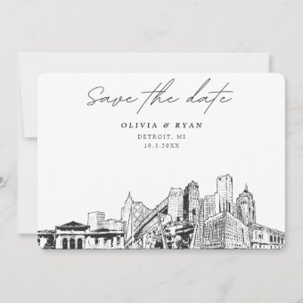 Detroit Wedding Downtown Skyline Save the Date Invitation | Zazzle