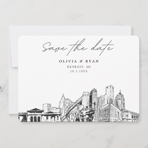 Detroit Wedding Downtown Skyline Save the Date Invitation | Zazzle