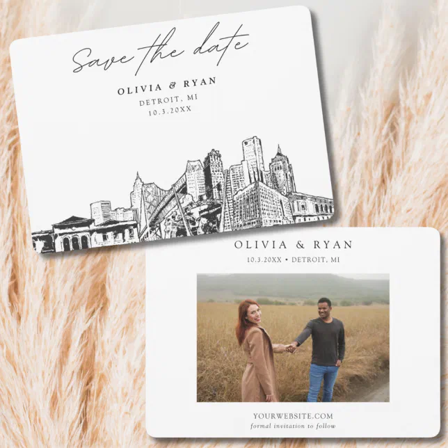 Detroit Wedding Downtown Skyline Save the Date Invitation | Zazzle