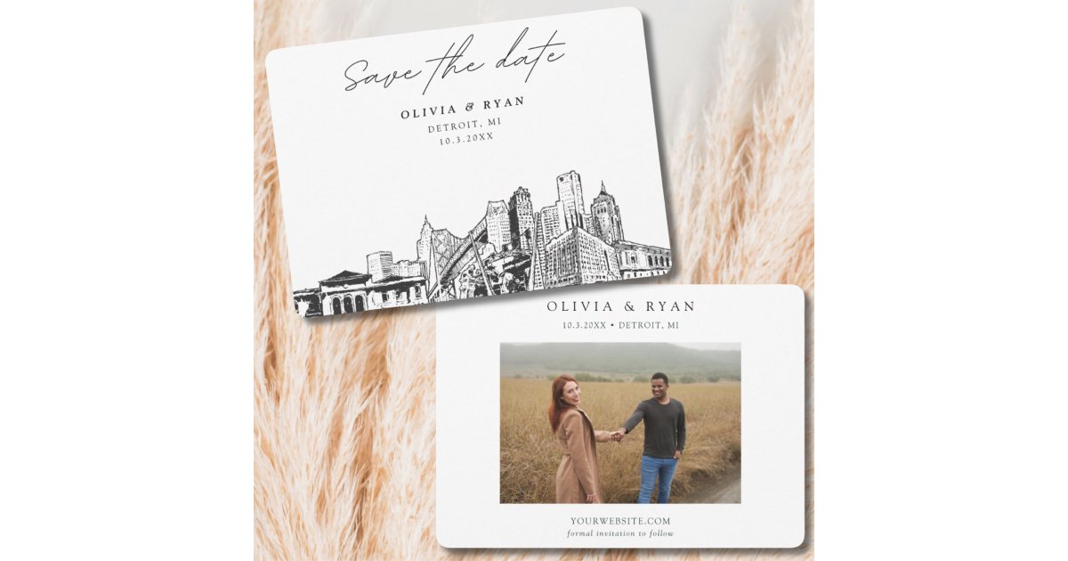 Detroit Wedding Downtown Skyline Save the Date Invitation | Zazzle