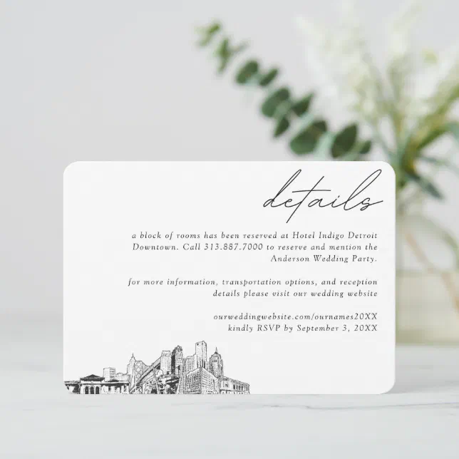 Detroit Wedding Hotel Room Block Details Small Enclosure Card | Zazzle