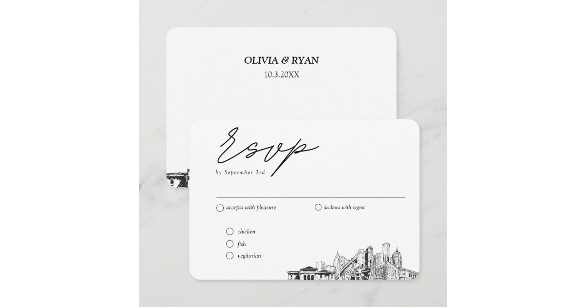 Detroit Wedding RSVP Meal Options Mailable Enclosure Card | Zazzle