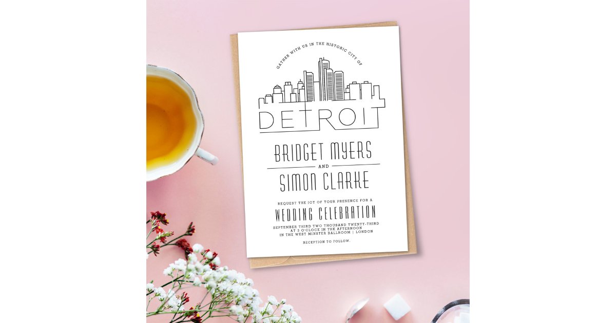 Detroit Wedding | Stylized Skyline Invitation | Zazzle