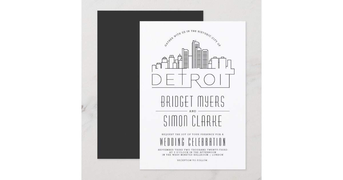 Detroit Wedding | Stylized Skyline Invitation | Zazzle