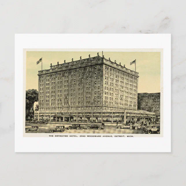 Detroiter Hotel Woodward Ave, Detroit, Michigan Postcard | Zazzle