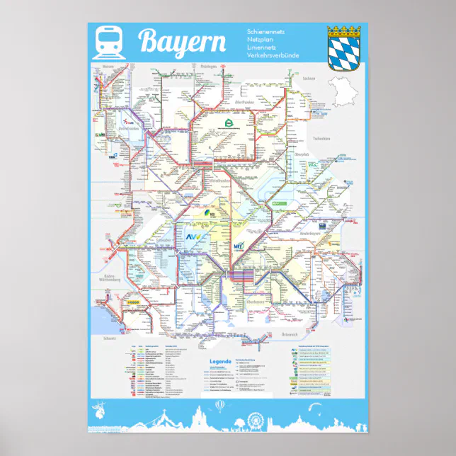 " Deutschland: BAYERN Schienennetz RAILmap ... Poster | Zazzle