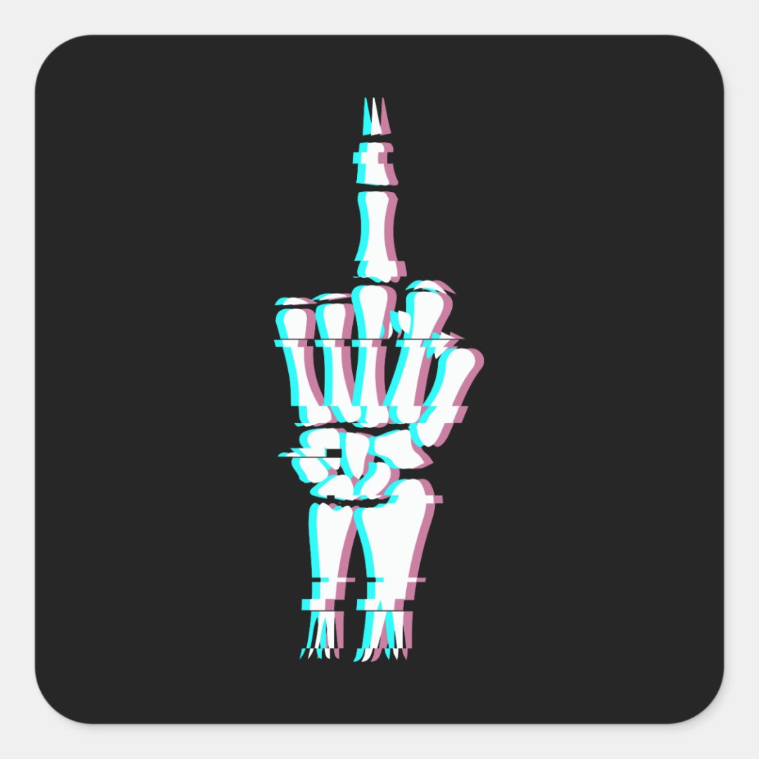 Devil Finger Skull Hand Glitch Effect Square Sticker | Zazzle
