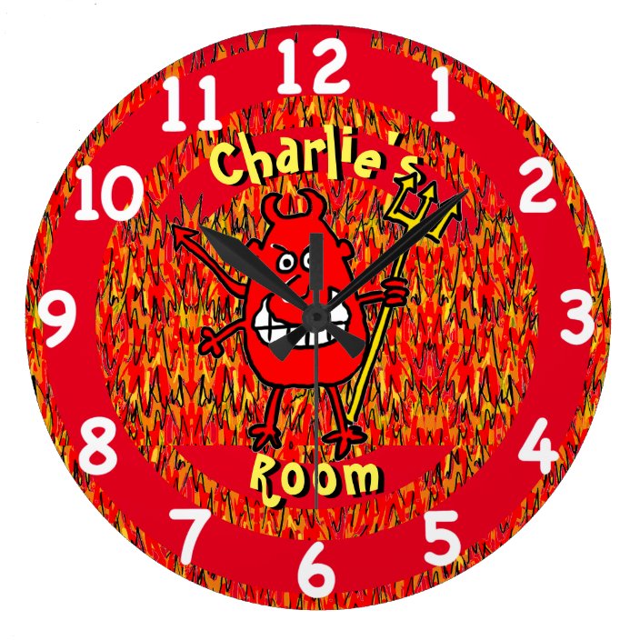 Devil in Hell with Flames. Add Name Choice. Large Clock | Zazzle.com