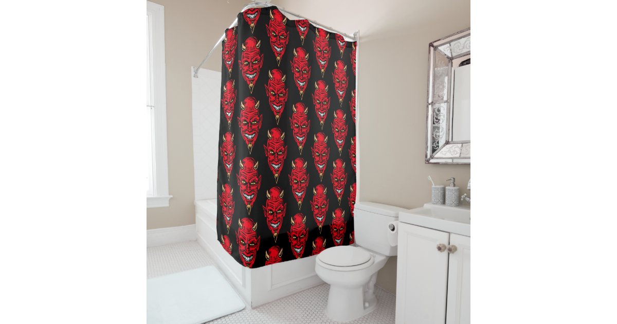 Devil - Vintage Retro Satan Cool Red Devil Shower Curtain | Zazzle