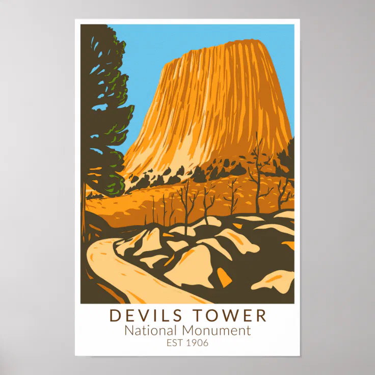 Devils Tower National Monument Wyoming Vintage Poster | Zazzle