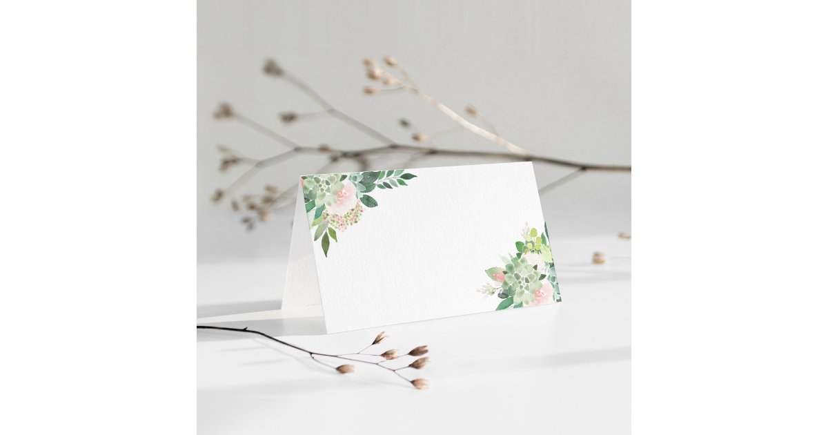 DEVON Blush Floral Succulent Greenery Place Card | Zazzle