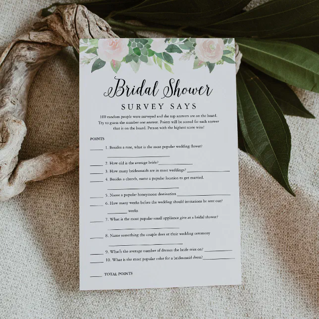DEVON Bridal Shower Survey Says Game Card | Zazzle