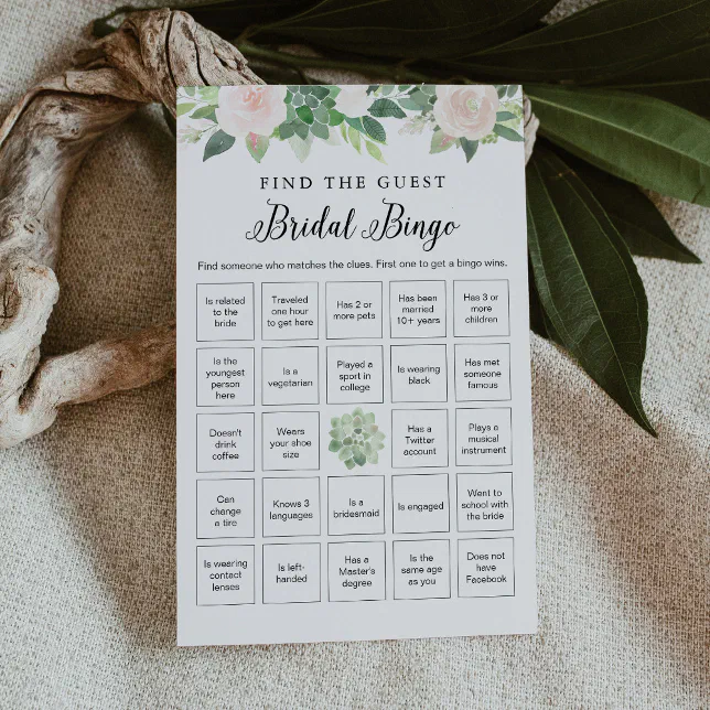 DEVON Floral Find the Guest Bridal Bingo Game | Zazzle