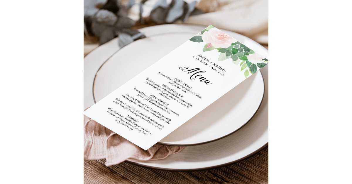 DEVON Greenery Blush Florals Menu | Zazzle