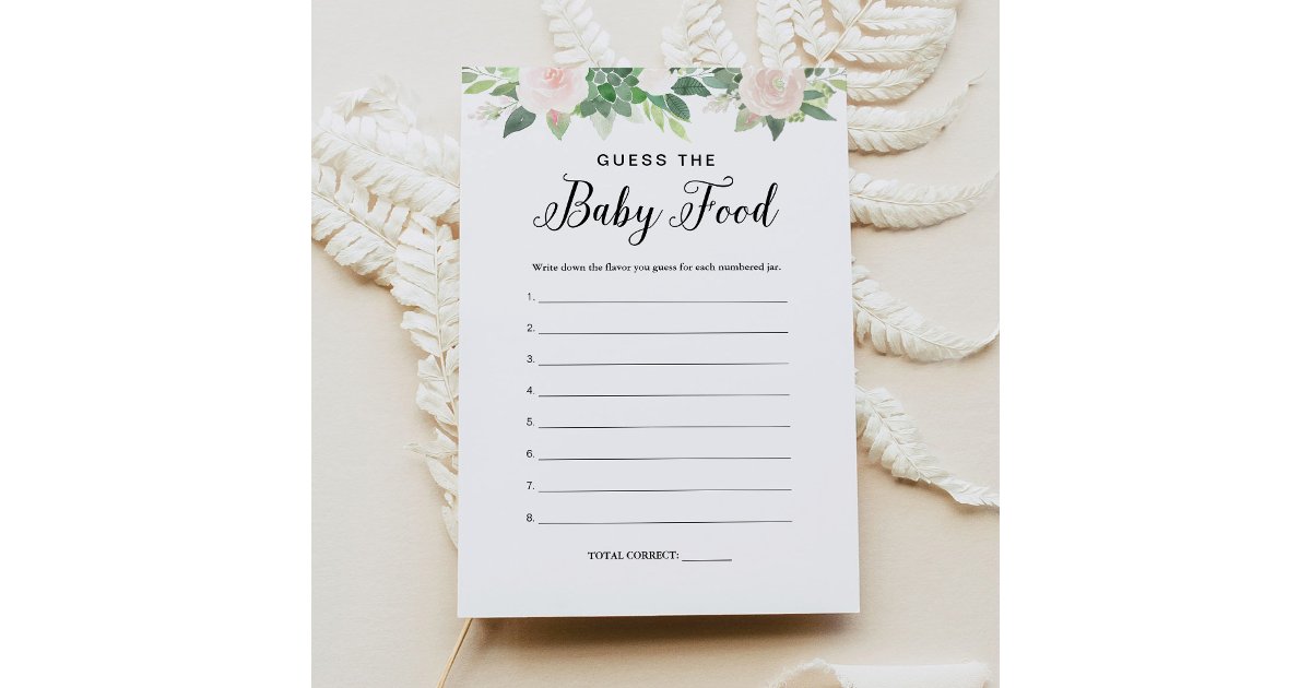DEVON Greenery Guess the Baby Food Game Card | Zazzle