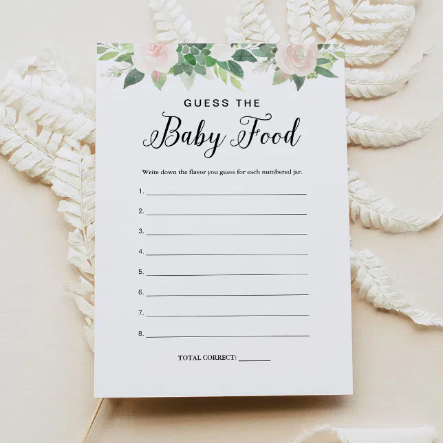 DEVON Greenery Guess the Baby Food Game Card | Zazzle