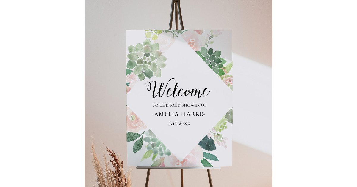 DEVON Succulent Baby Shower Welcome 18x24 Foam Board | Zazzle