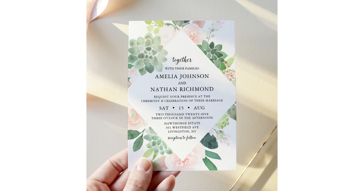 DEVON Succulent & Blush Florals Wedding Invitation | Zazzle