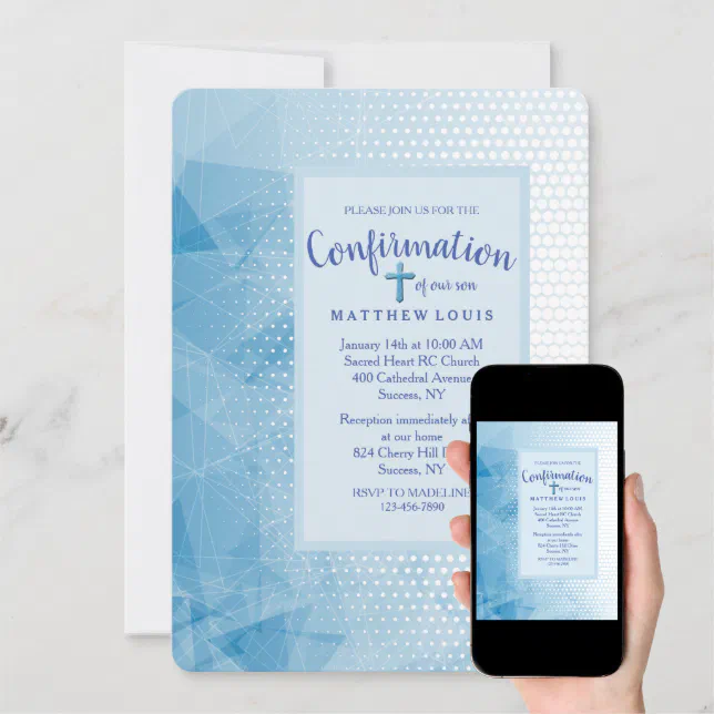 Devoted Blue confirmation Invitation | Zazzle
