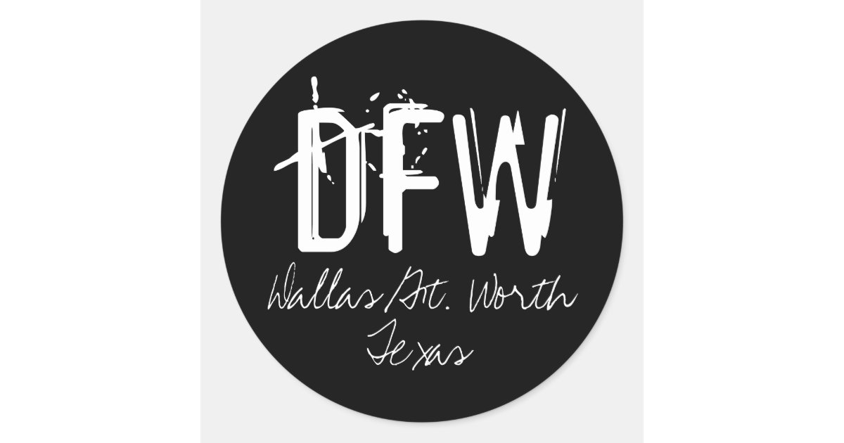 DFW Dallas Airport Code Typography Classic Round Sticker | Zazzle