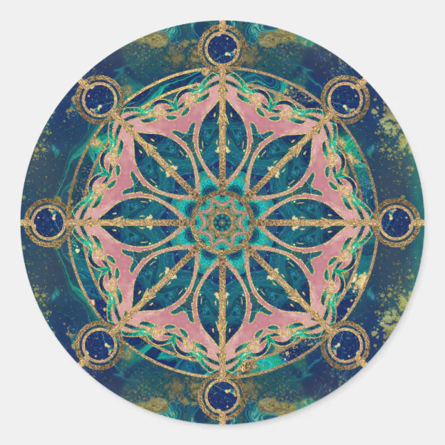 Dharma Wheel - Dharmachakra Gemstone & Gold Classic Round Sticker | Zazzle