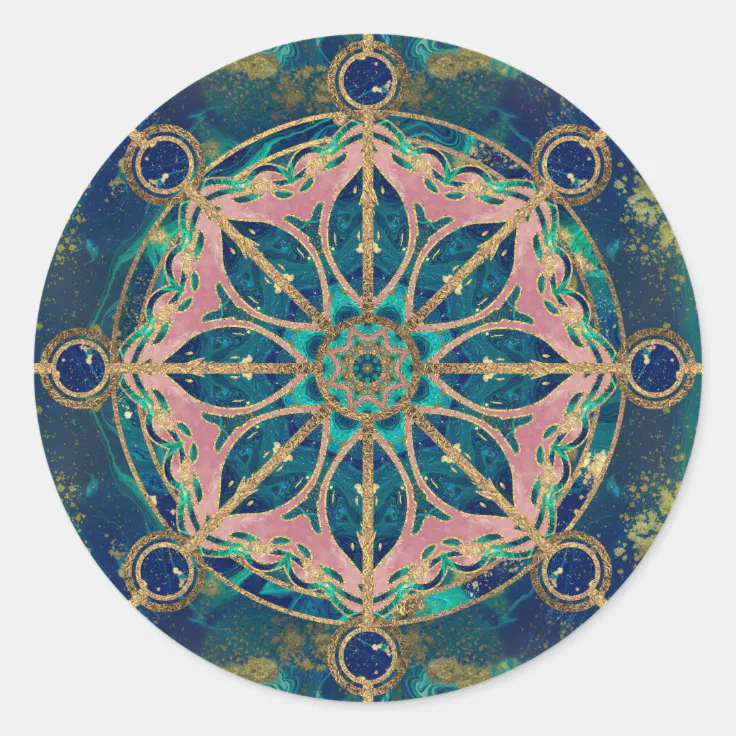 Dharma Wheel - Dharmachakra Gemstone & Gold Classic Round Sticker | Zazzle