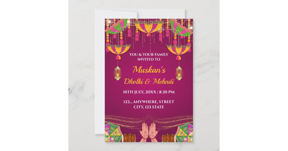 Dholki & Mehndi Night Invitation Card | Zazzle