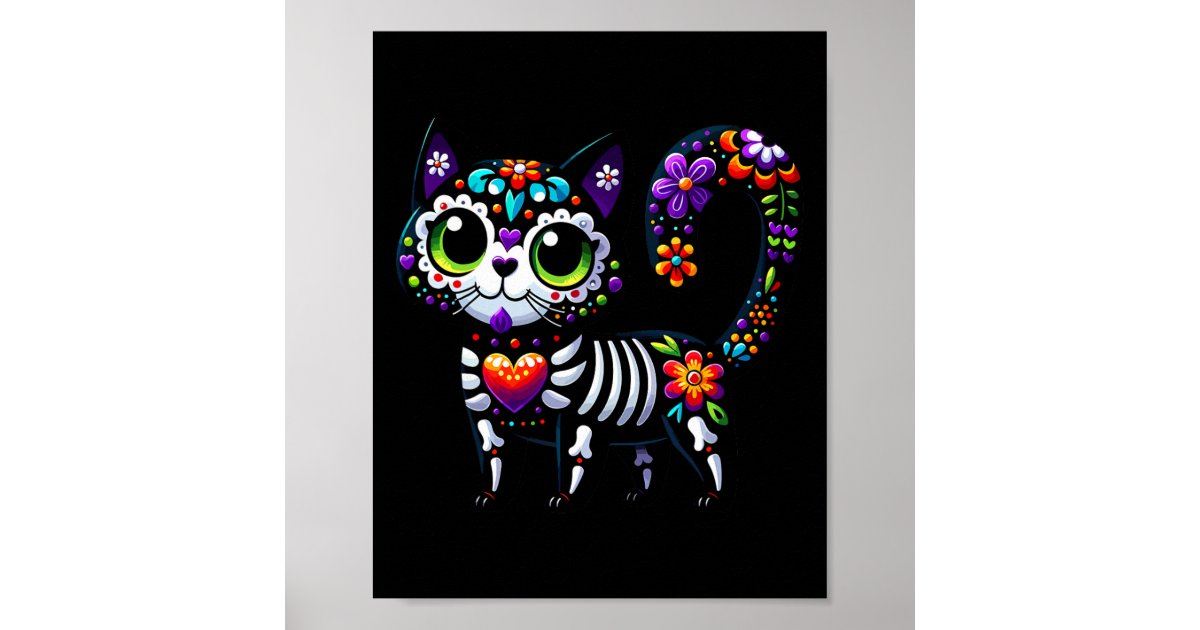 Dia De Los Muertos Cinco De Mayo Cat Sugar Skull M Poster | Zazzle