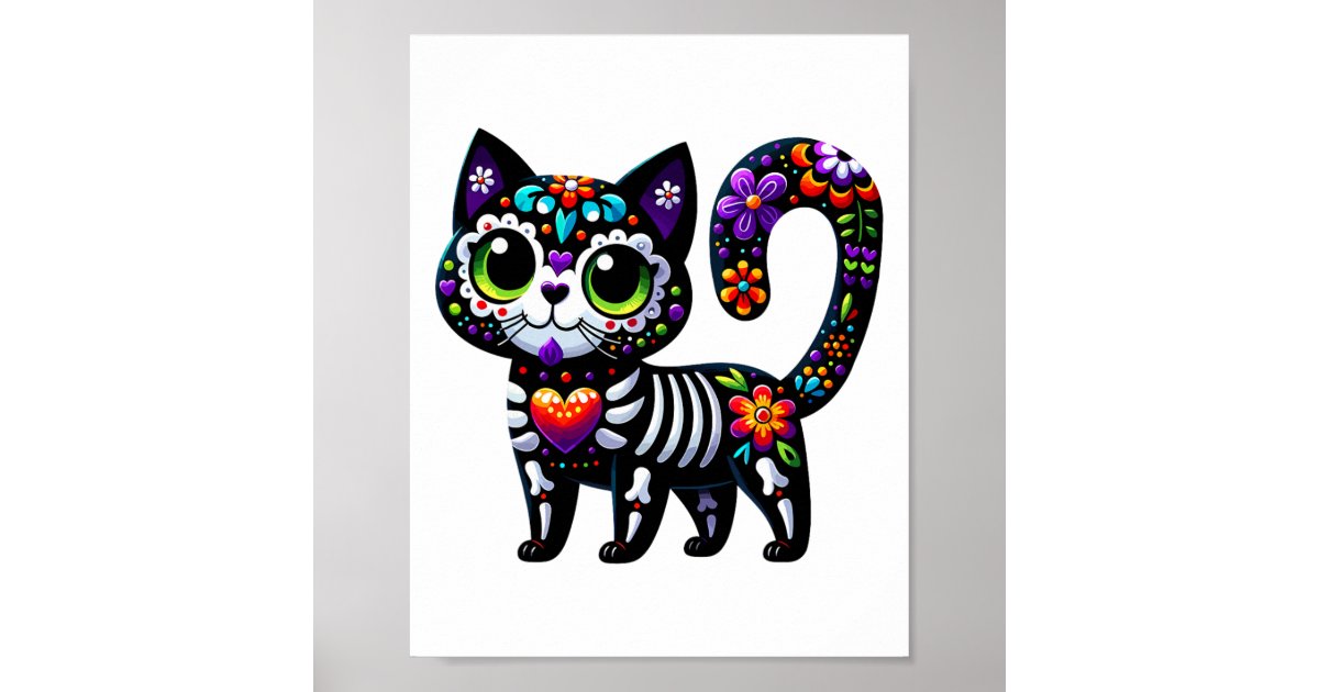 Dia De Los Muertos Cinco De Mayo Cat Sugar Skull M Poster | Zazzle