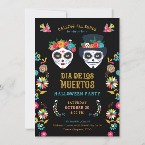 Dia de los Muertos Halloween Party Invitation | Zazzle