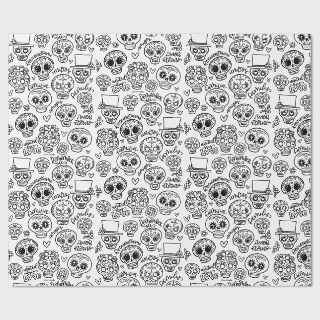 Dia de Los Muertos Sugar Skulls - Adult Coloring Wrapping Paper | Zazzle