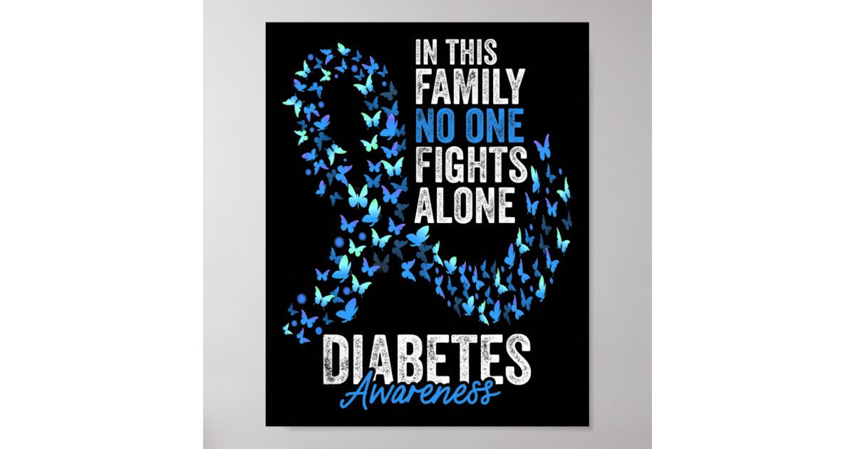 Diabetes Awareness Month Butterflies Blue Ribbon Poster | Zazzle